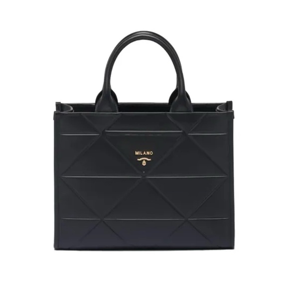 Milano | Bags | Milano Black Leather Tote With Geometric Design | Poshmark